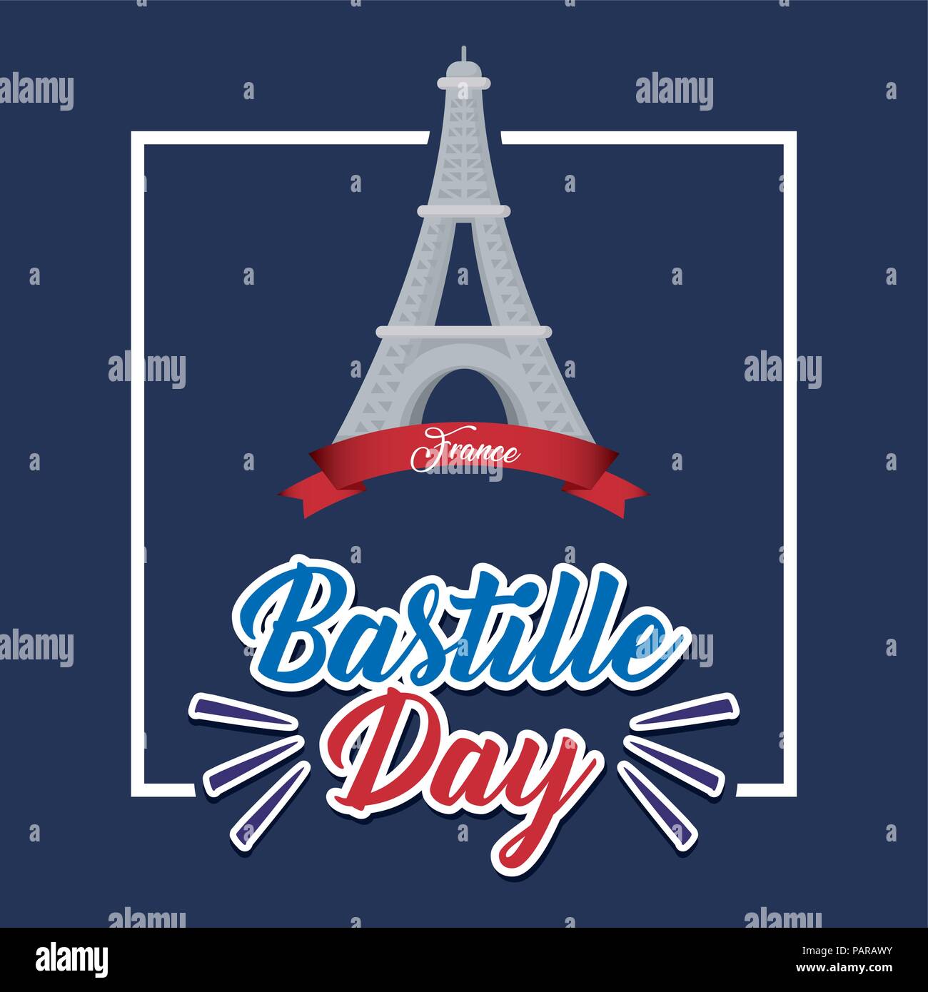 Bastille day design with eiffel tower over blue background, vector ...