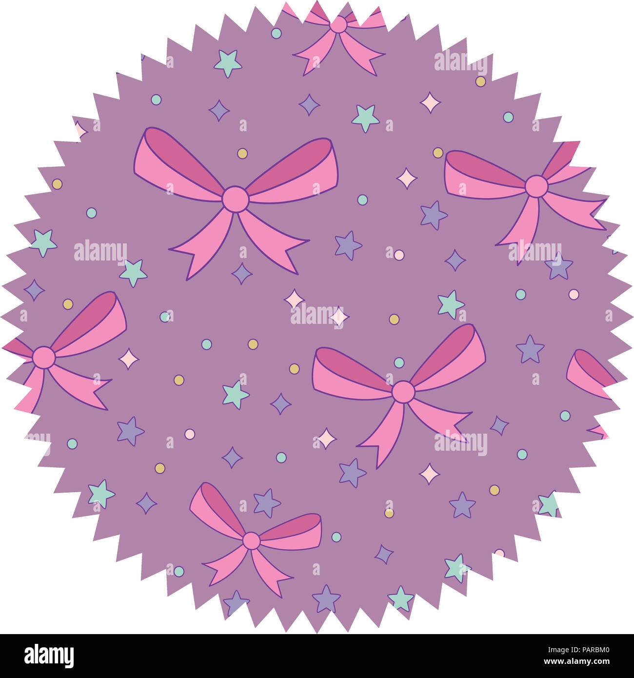 seal stamp with Decorative bows and stars pattern over white background ...