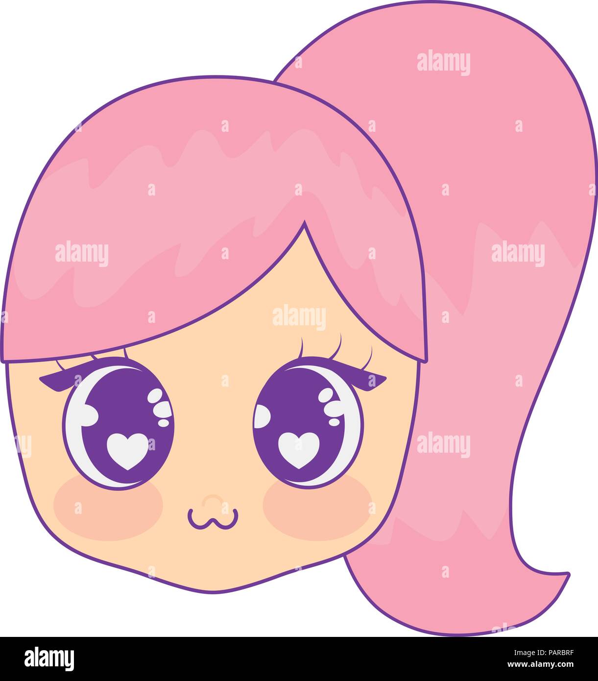 cute kawaii girl face icon over white background, vector illustration ...