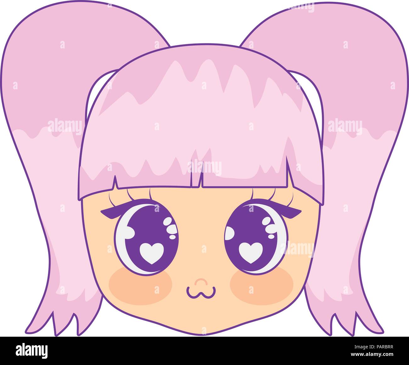 cute kawaii girl face icon over white background, vector illustration ...
