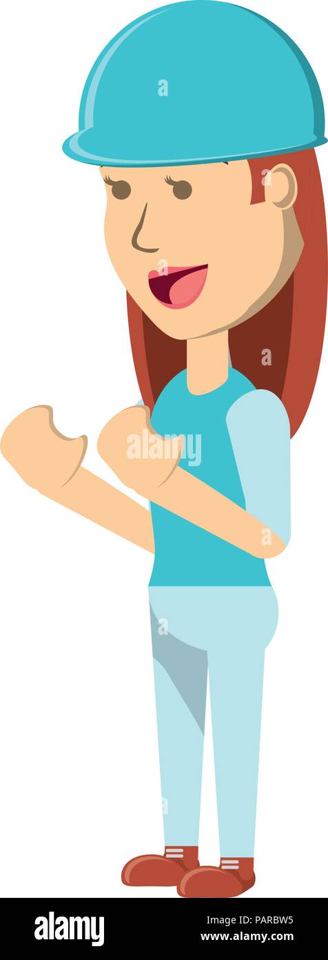 cartoon woman with safety helmet icon over white background, vector ...