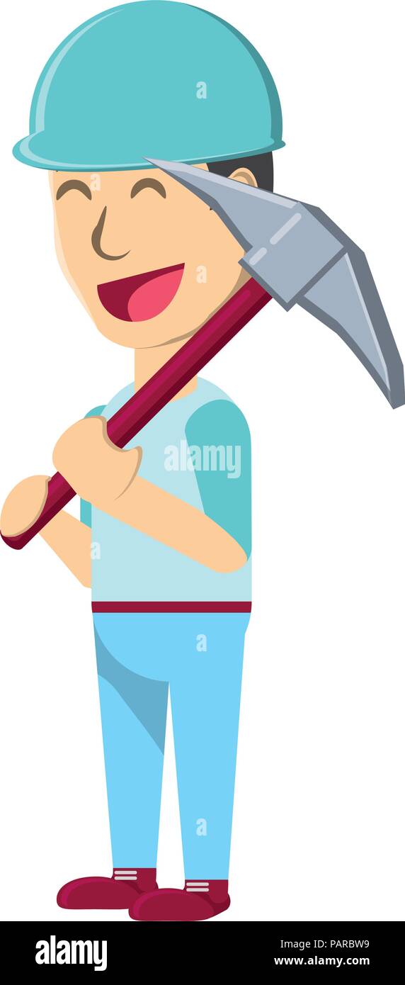 cartoon man with pickaxe icon over white background, vector ...