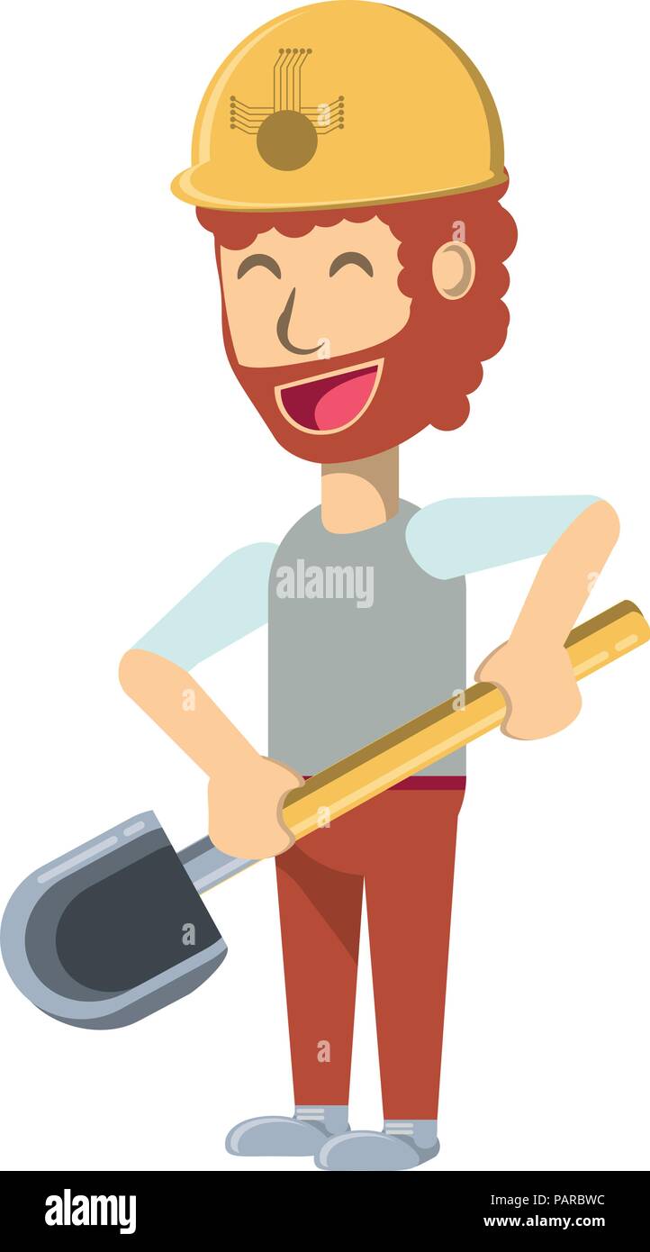 cartoon man with shovel icon over white background, vector illustration ...