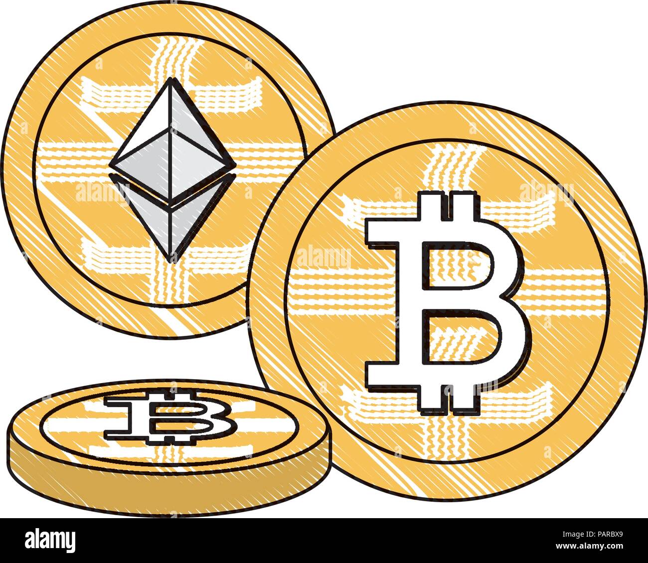 bitcoin and ethereum coins icon over white background, vector ...