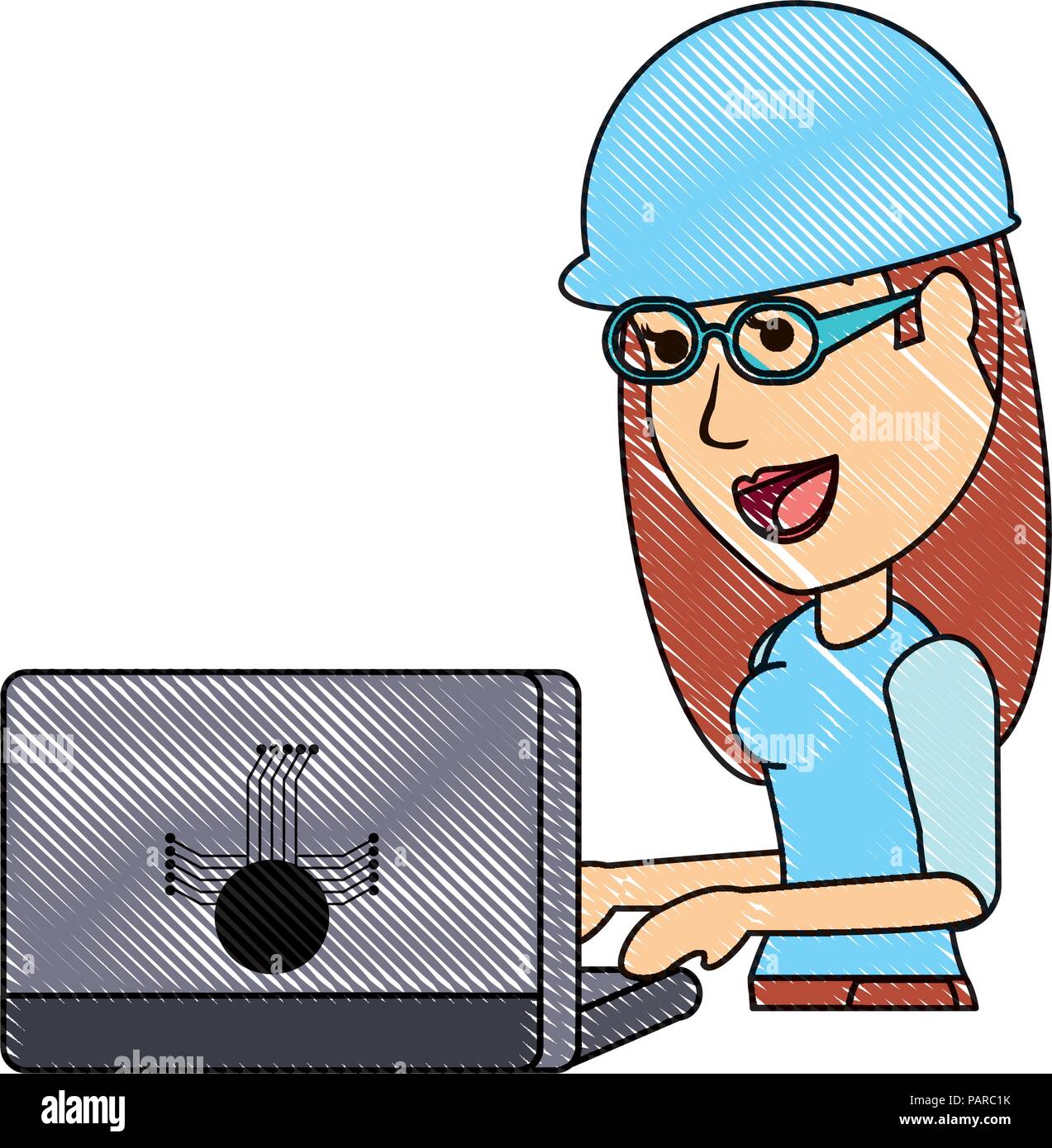Cryptocurrency mining design with cartoon woman using a laptop computer ...