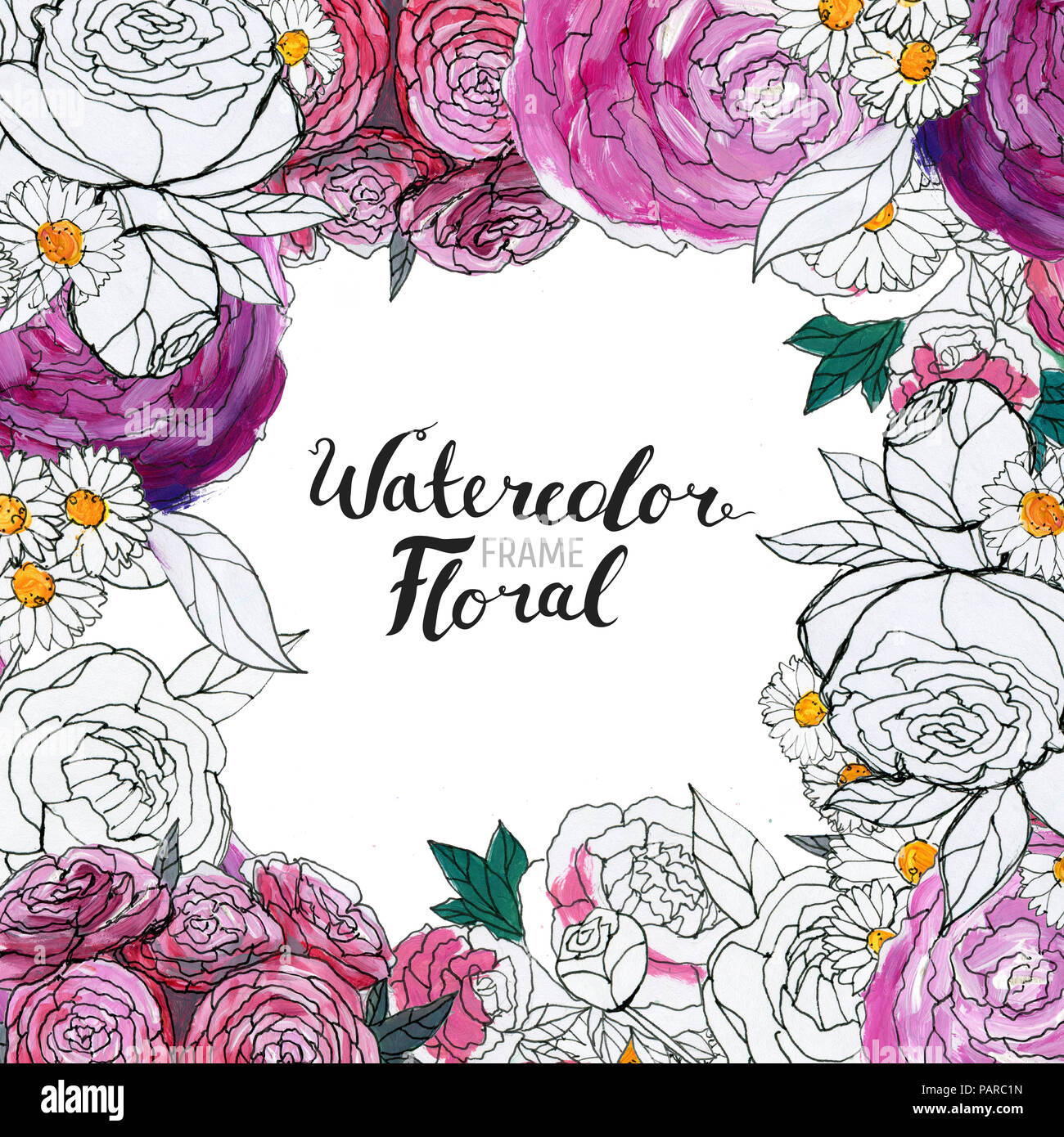 Watercolor Flower Border Stock Photo - Alamy