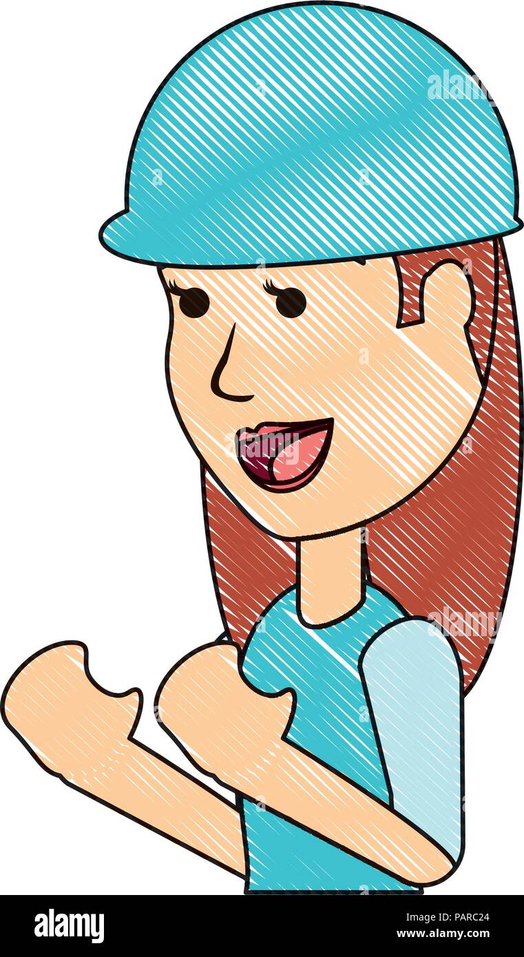 cartoon woman with safety helmet icon over white background, vector ...