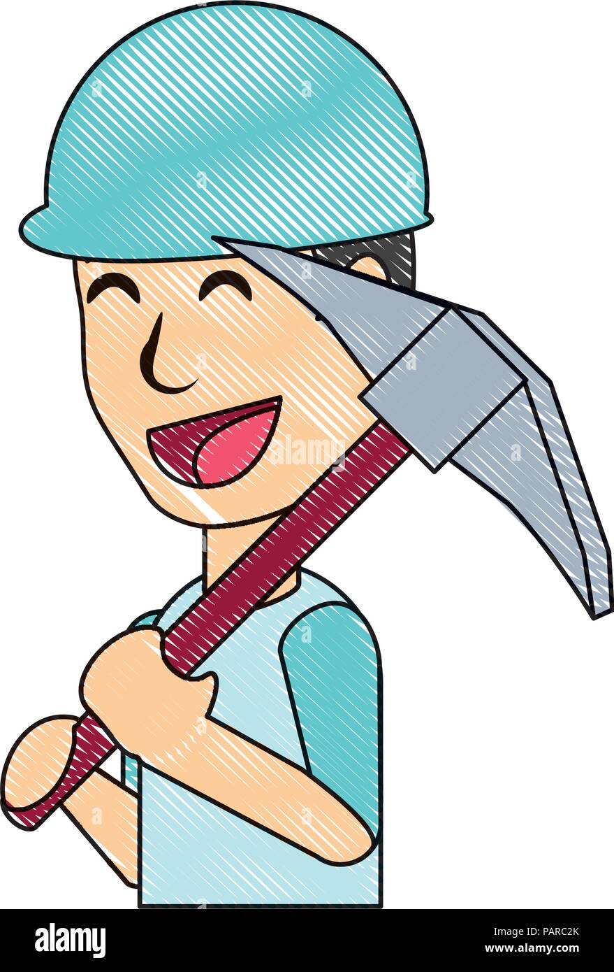 cartoon man with pickaxe icon over white background, vector ...