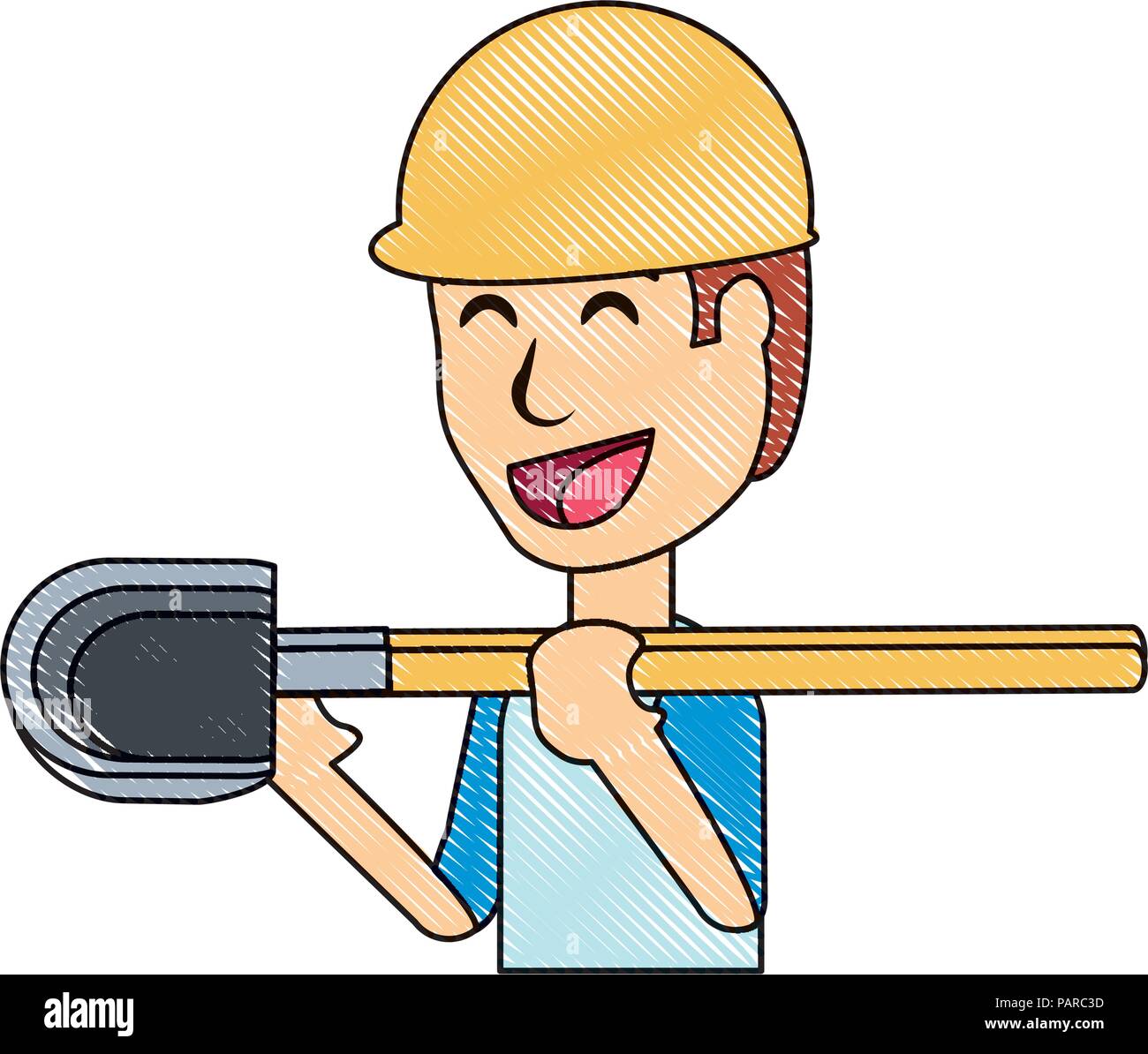 cartoon man with shovel icon over white background, vector illustration ...