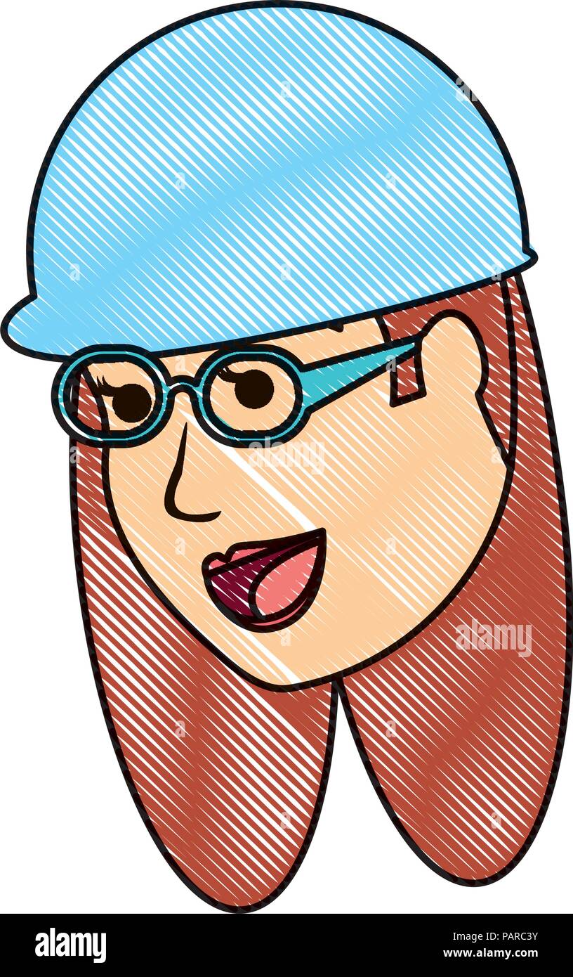 cartoon woman with safety helmet and glasses icon over white background ...
