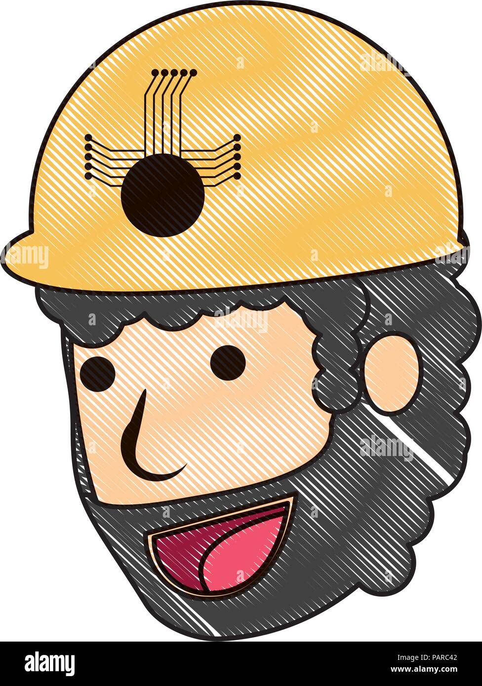 cartoon man with safety helmet icon over white background, vector ...