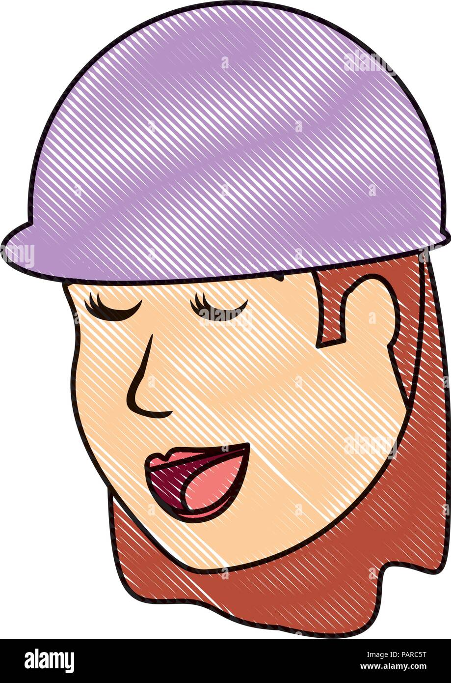 cartoon woman with safety helmet icon over white background, vector ...
