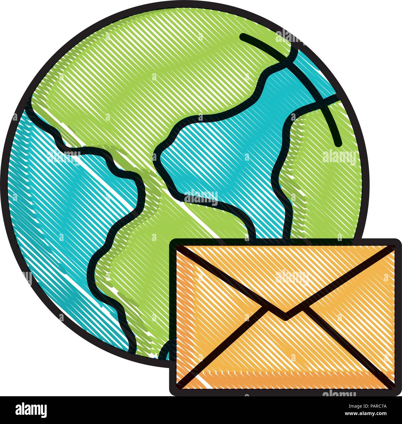 earth planet and envelope icon over white background, vector ...