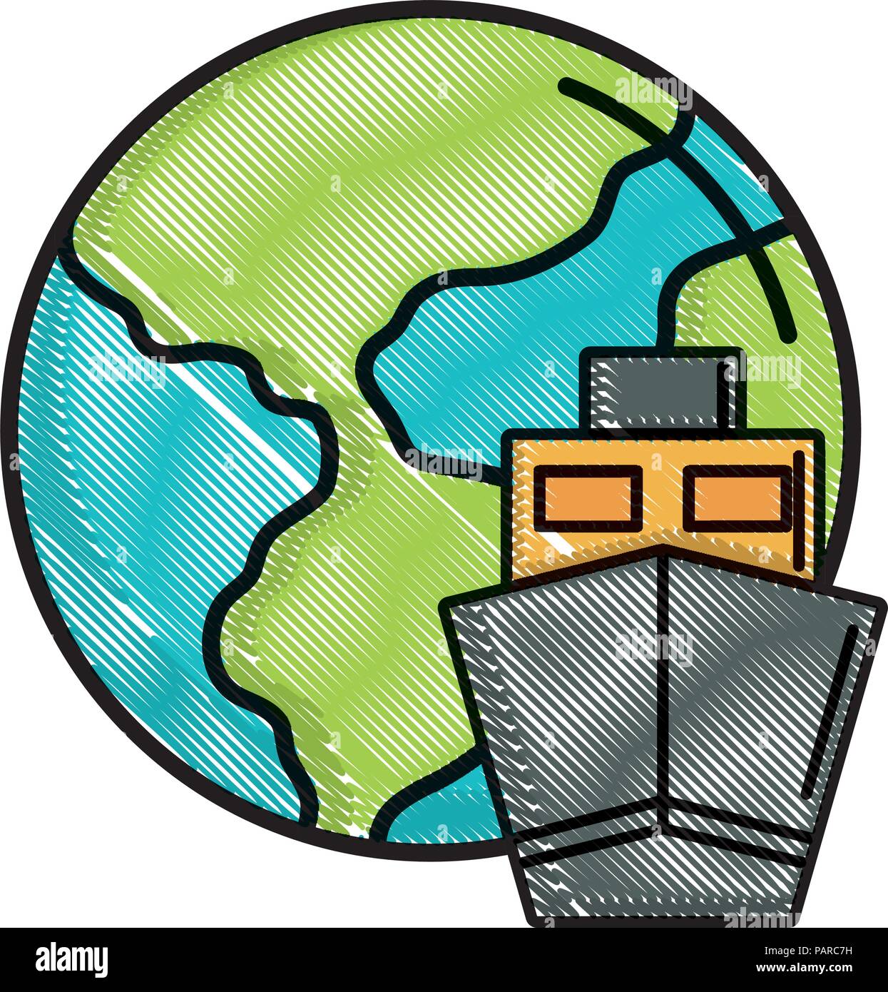 earth planet and ship icon over white background, vector illustration ...