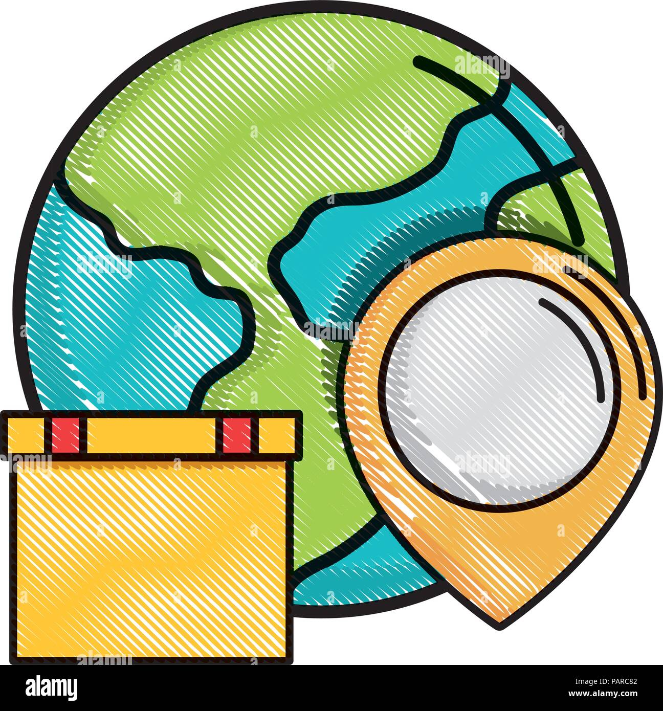 earth planet and location pin icon over white background, vector ...
