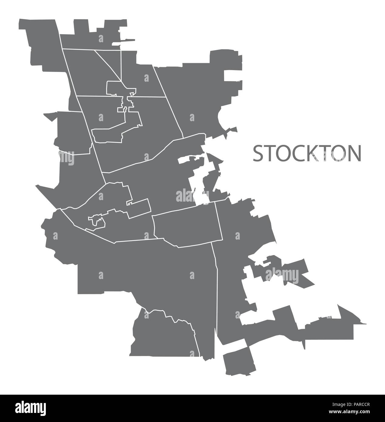 Stockton California city map with neighborhoods grey illustration ...