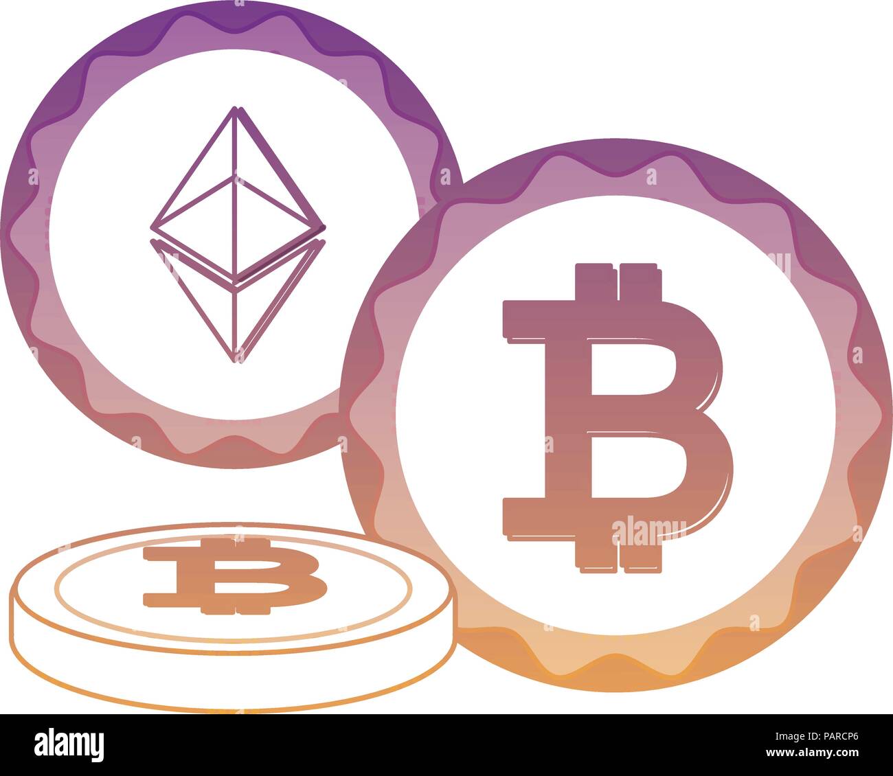 bitcoin and ethereum coins icon over white background, vector ...