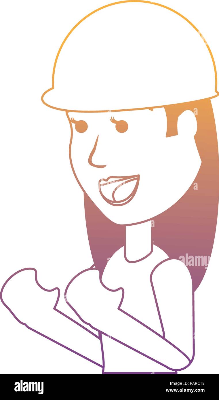 cartoon woman with safety helmet icon over white background, vector ...