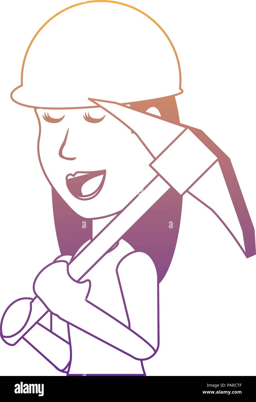 cartoon woman holding a pickaxe icon over white background, vector ...