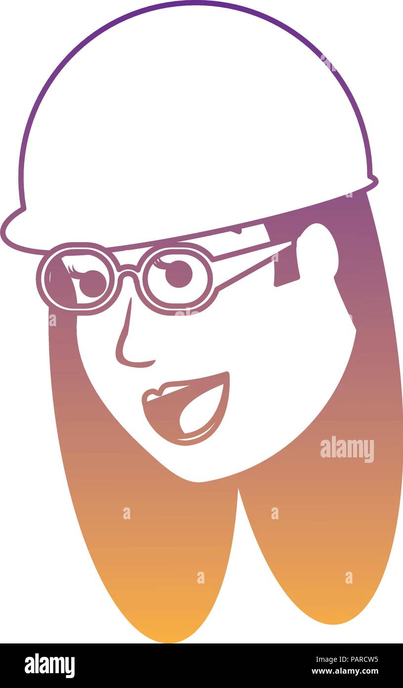 cartoon woman with safety helmet and glasses icon over white background ...