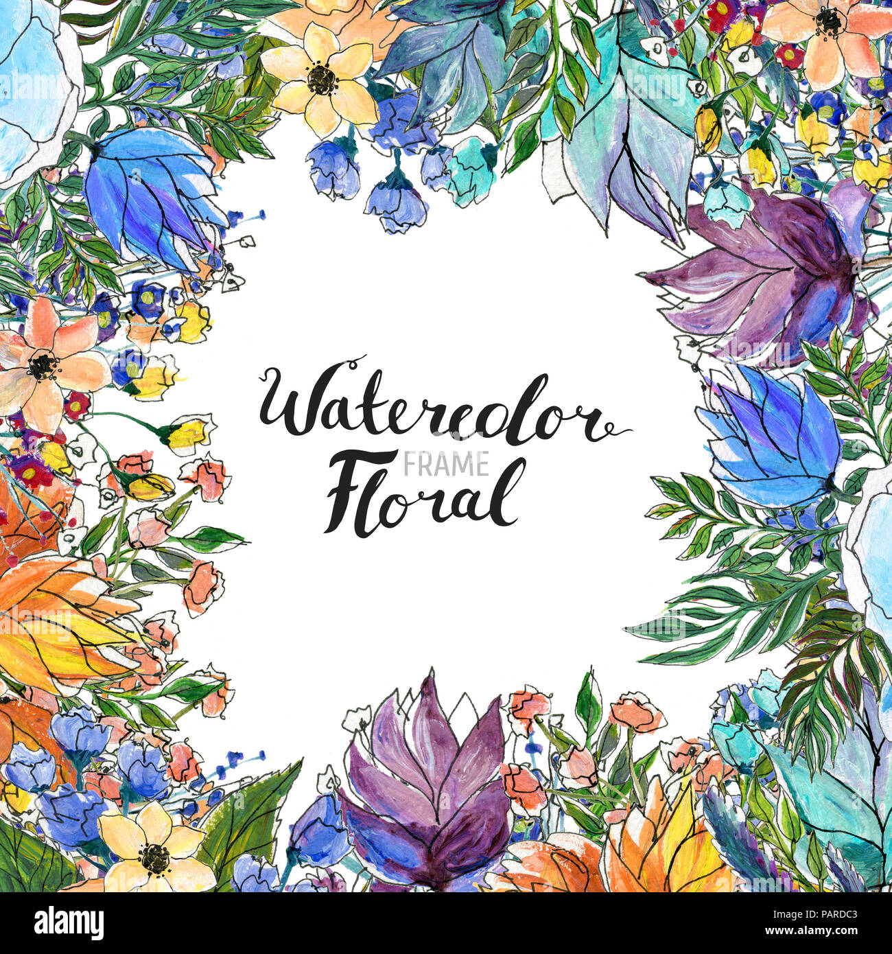 Watercolor Flower Border Stock Photo - Alamy