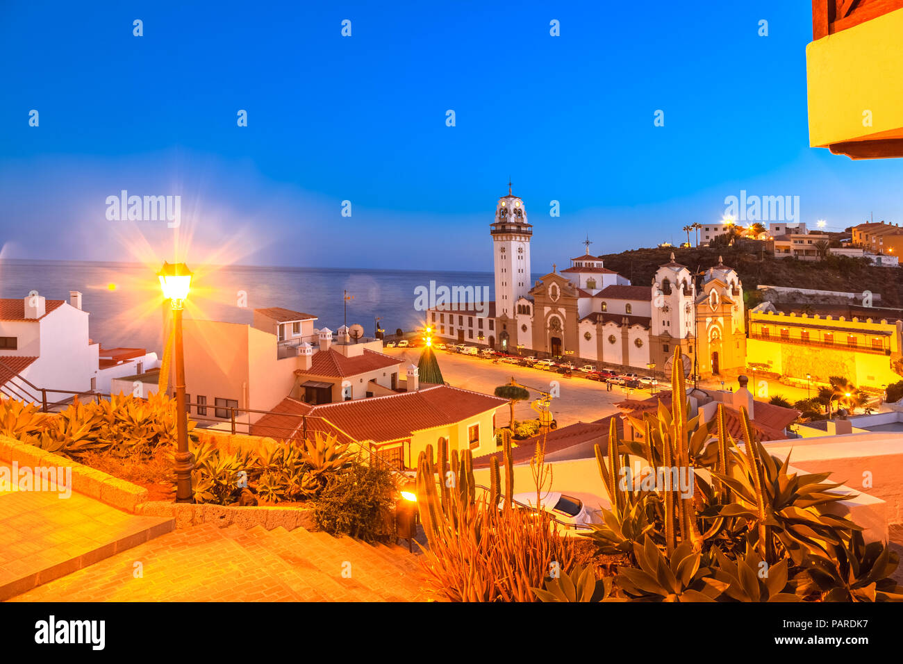 Beautiful panoramic view of Candelaria cityscape illuminated at night ...