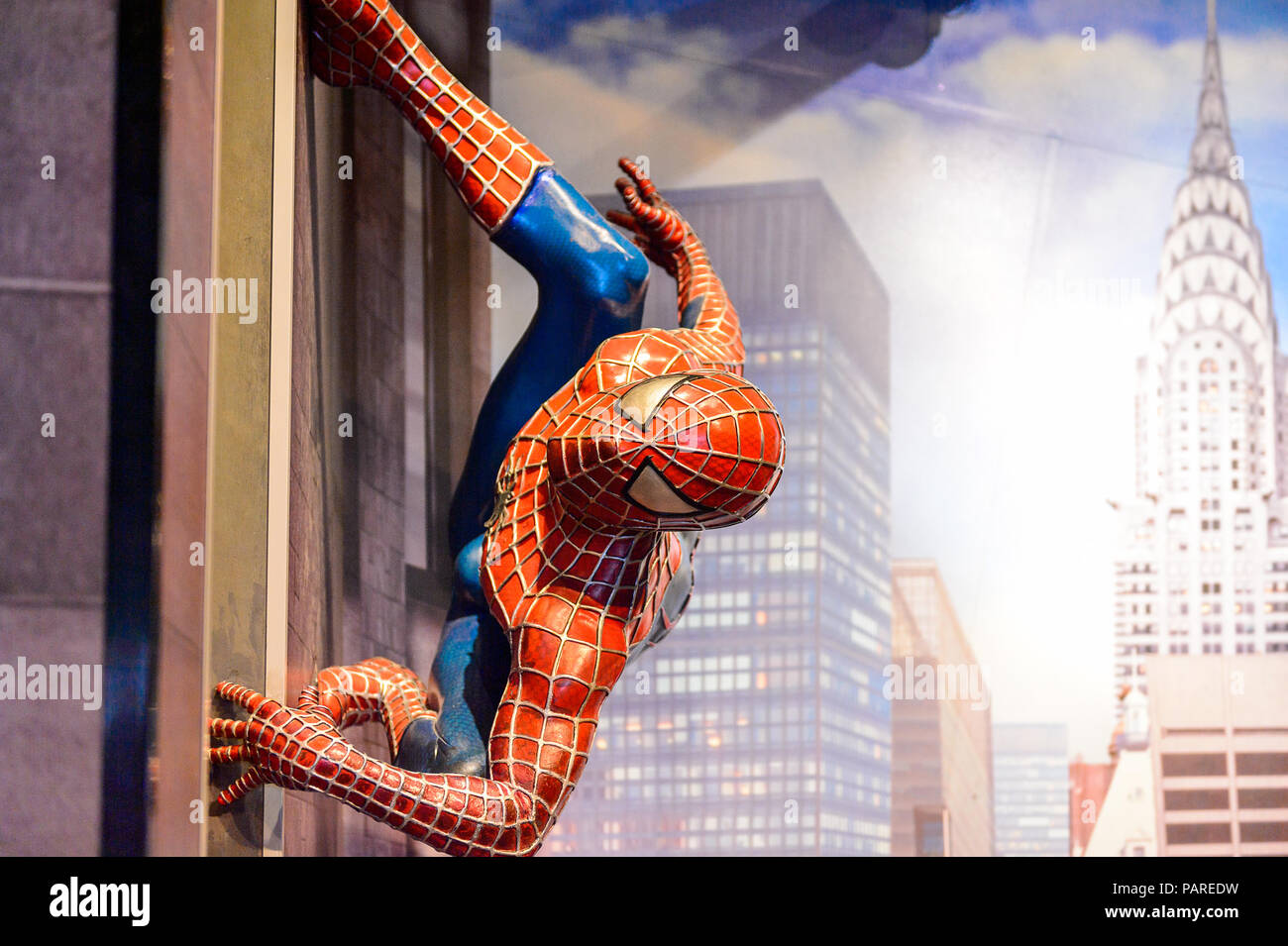 AMSTERDAM, NETHERLANDS - JUN 1, 2015: Spiderman in the Madame Tussauds ...