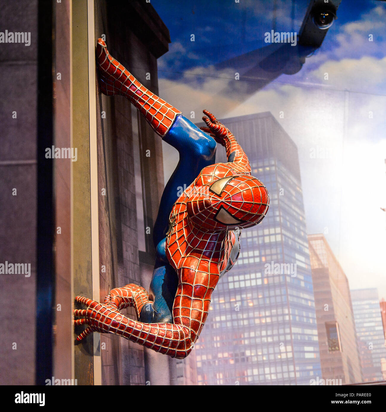 AMSTERDAM, NETHERLANDS - JUN 1, 2015: Spiderman in the Madame Tussauds ...