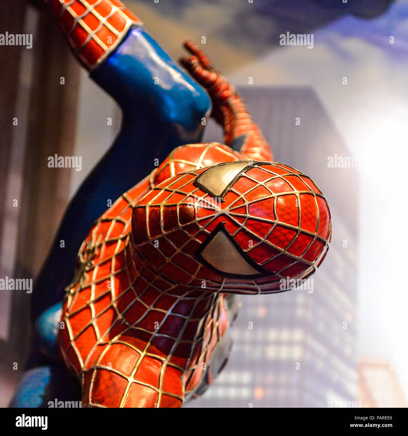 AMSTERDAM, NETHERLANDS - JUN 1, 2015: Spiderman in the Madame Tussauds ...