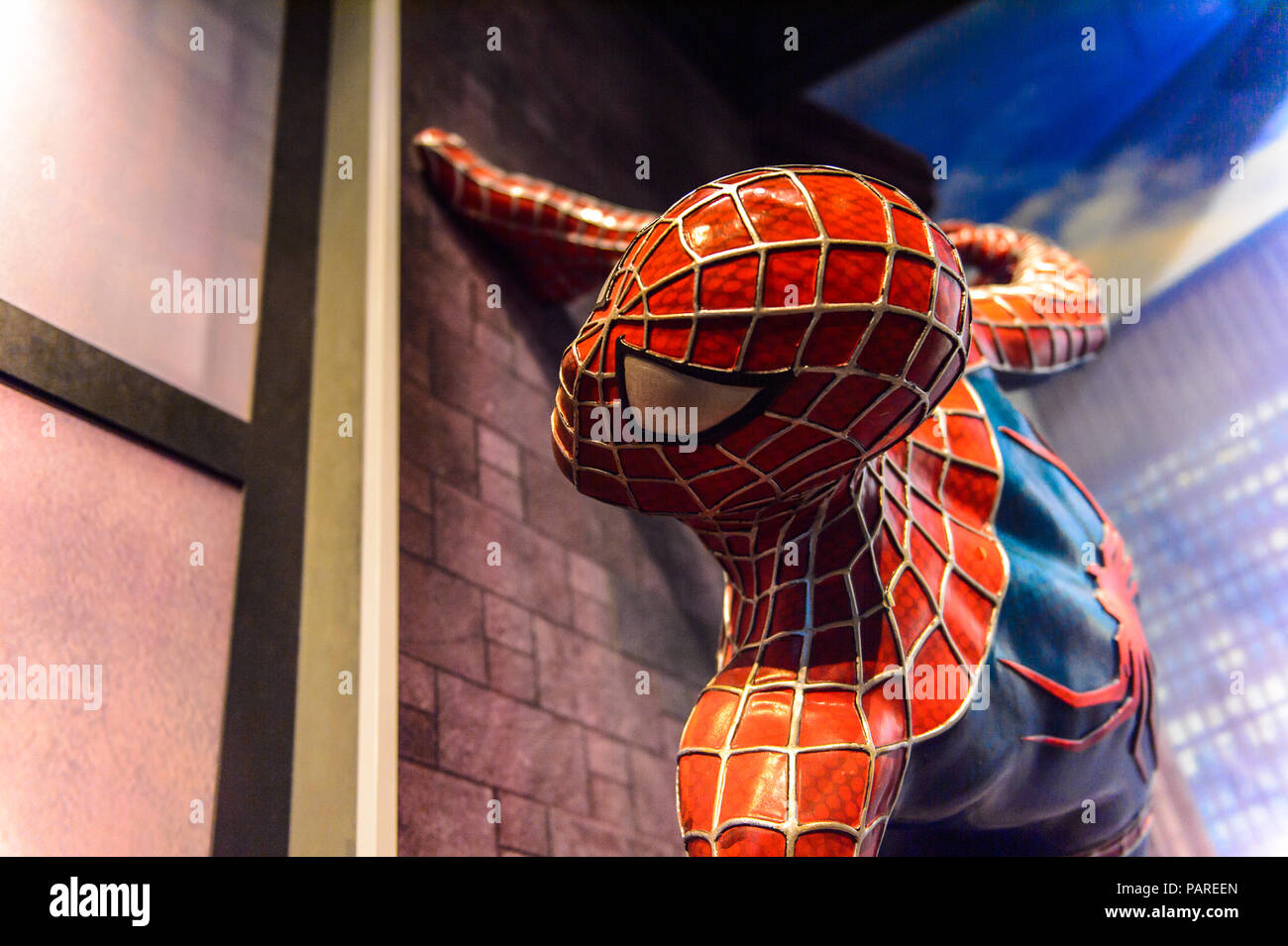 AMSTERDAM, NETHERLANDS - JUN 1, 2015: Spiderman in the Madame Tussauds ...