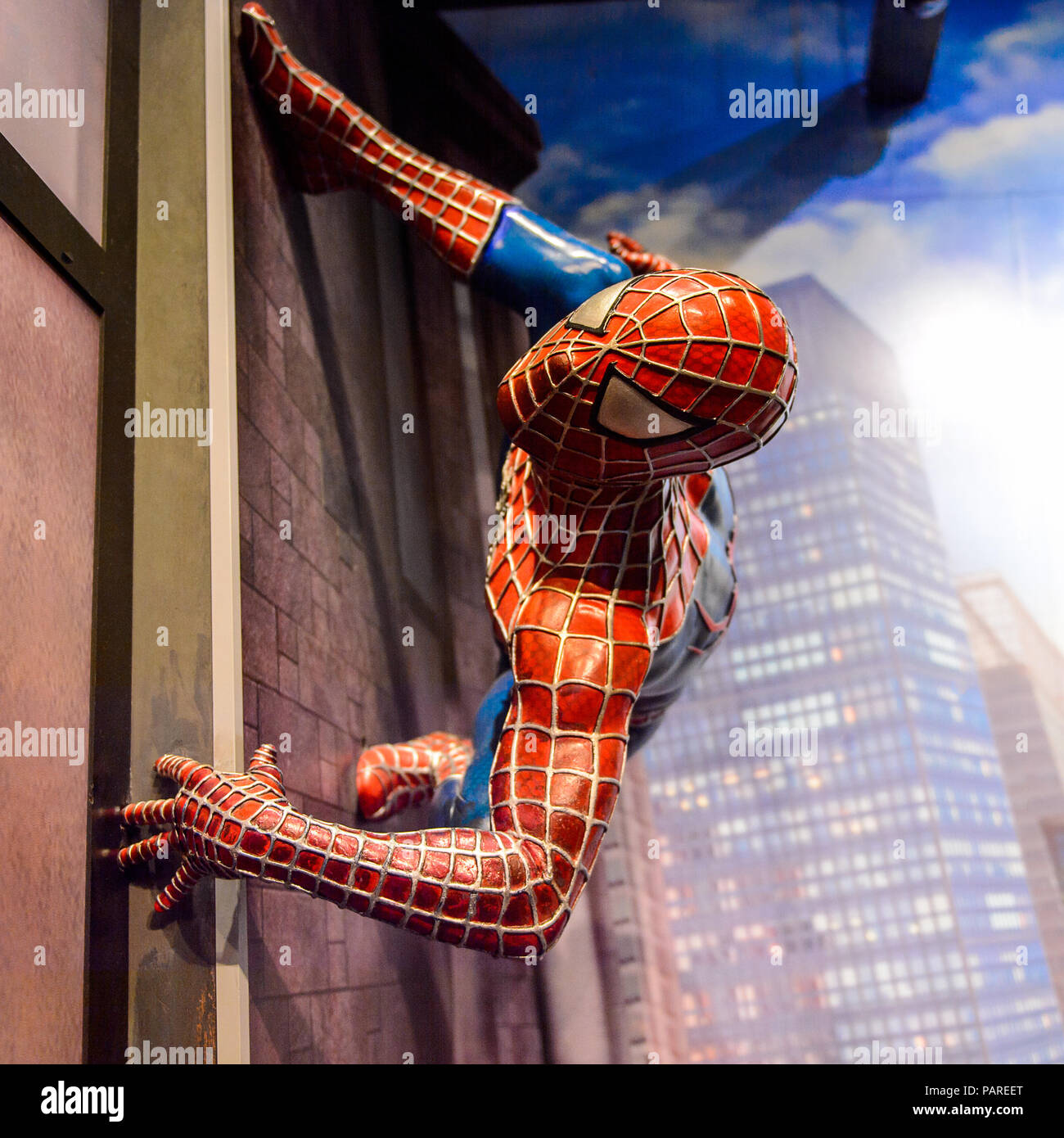 AMSTERDAM, NETHERLANDS - JUN 1, 2015: Spiderman in the Madame Tussauds ...