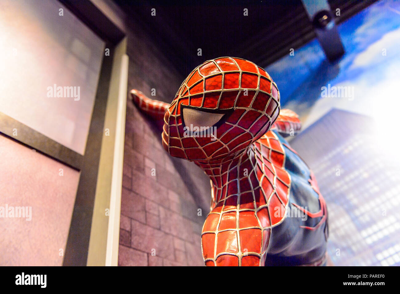 AMSTERDAM, NETHERLANDS - JUN 1, 2015: Spiderman in the Madame Tussauds ...