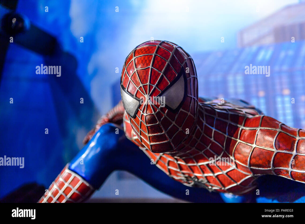 AMSTERDAM, NETHERLANDS - JUN 1, 2015: Spiderman in the Madame Tussauds ...