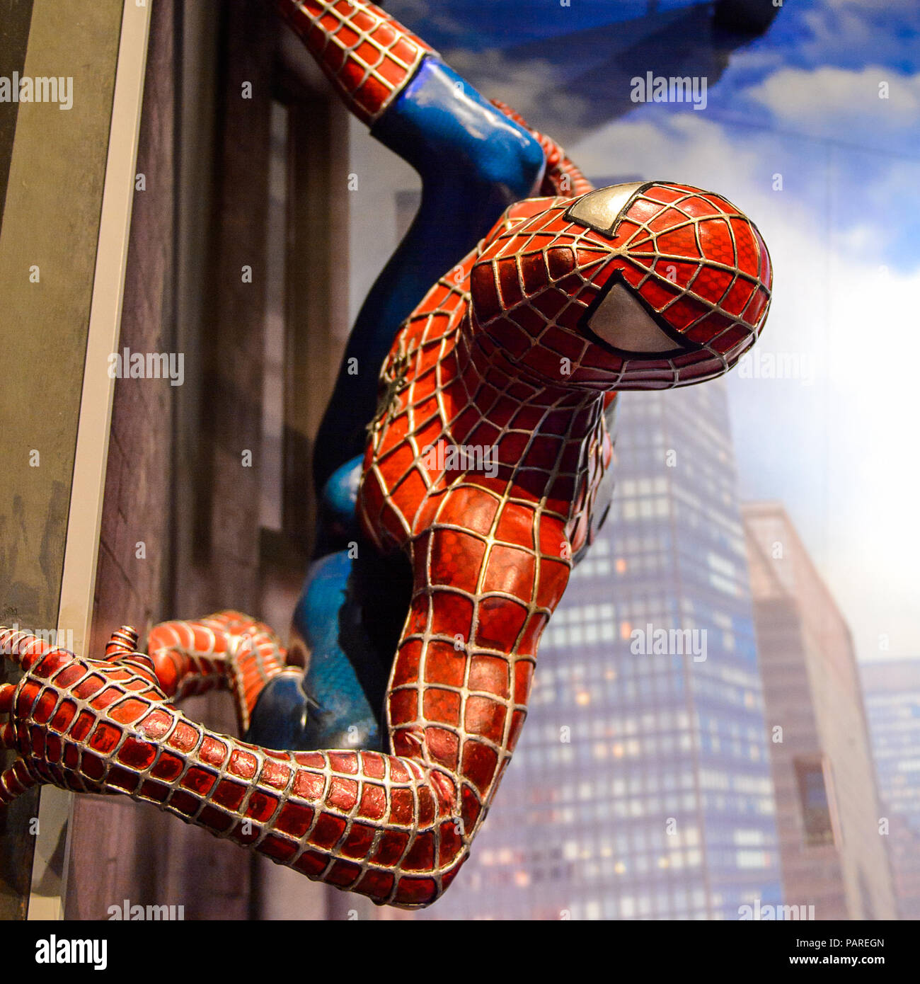 AMSTERDAM, NETHERLANDS - JUN 1, 2015: Spiderman in the Madame Tussauds ...