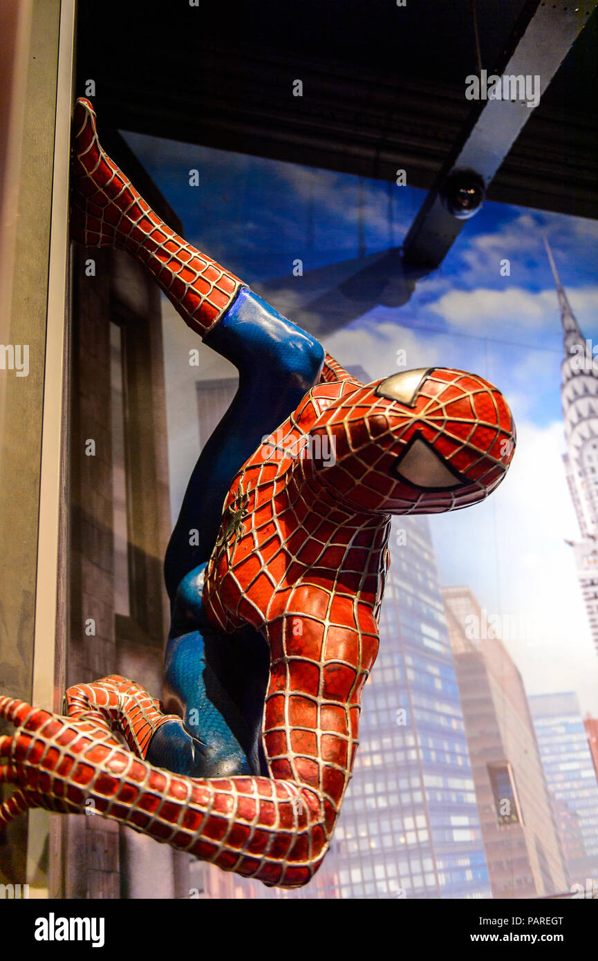 AMSTERDAM, NETHERLANDS - JUN 1, 2015: Spiderman in the Madame Tussauds ...