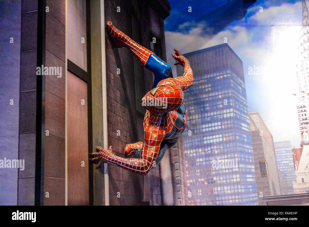 AMSTERDAM, NETHERLANDS - JUN 1, 2015: Spiderman in the Madame Tussauds ...
