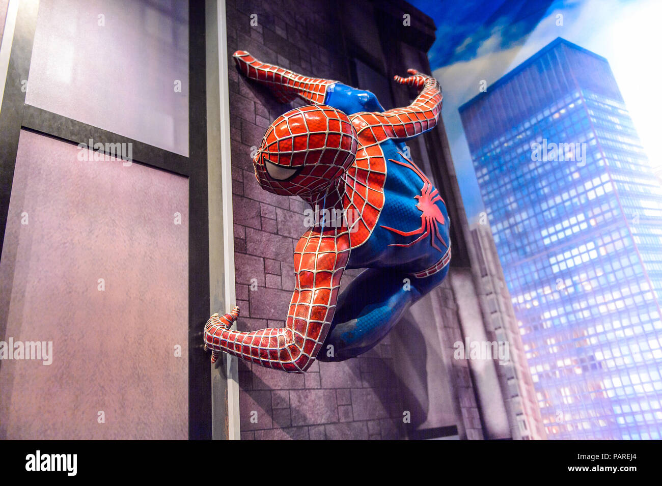 AMSTERDAM, NETHERLANDS - JUN 1, 2015: Spiderman in the Madame Tussauds ...