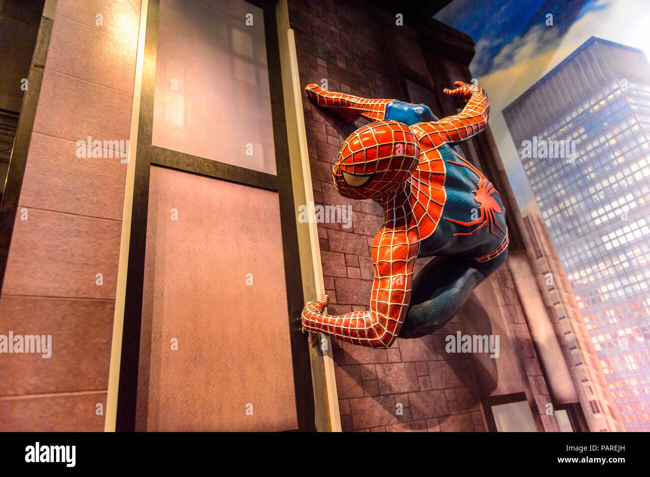 AMSTERDAM, NETHERLANDS - JUN 1, 2015: Spiderman in the Madame Tussauds ...
