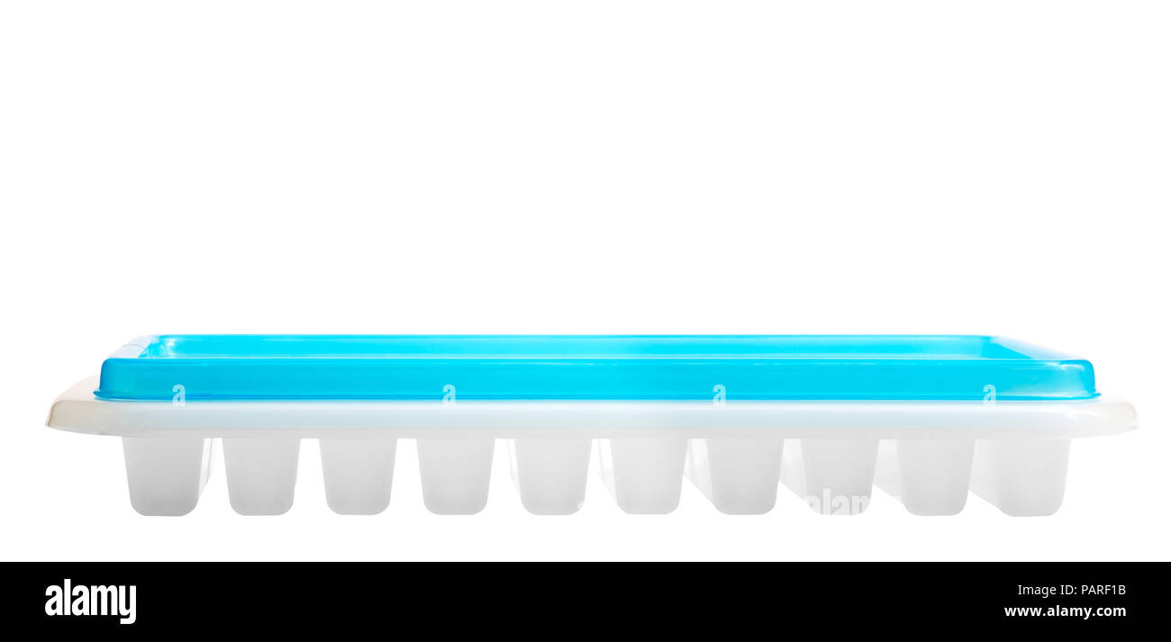 Plastic ice container on white background Stock Photo - Alamy