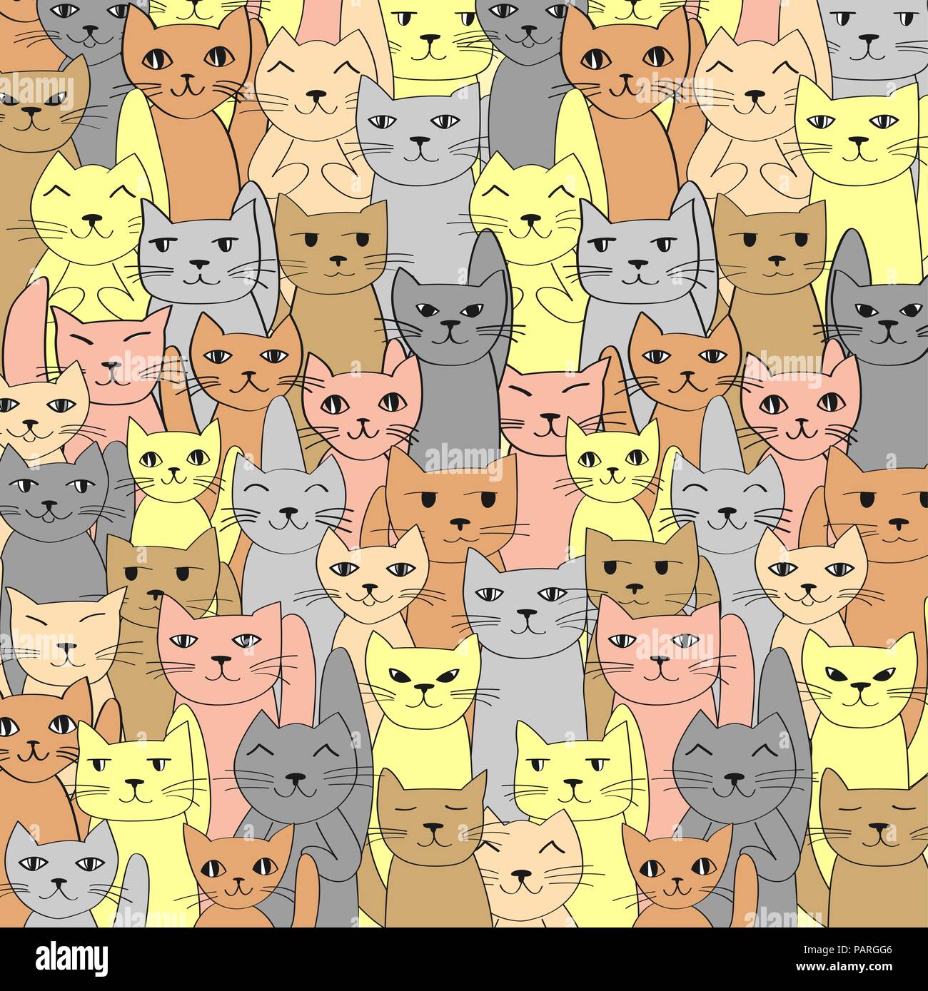 Vector seamless pattern with cute cats. Many cats faces background ...