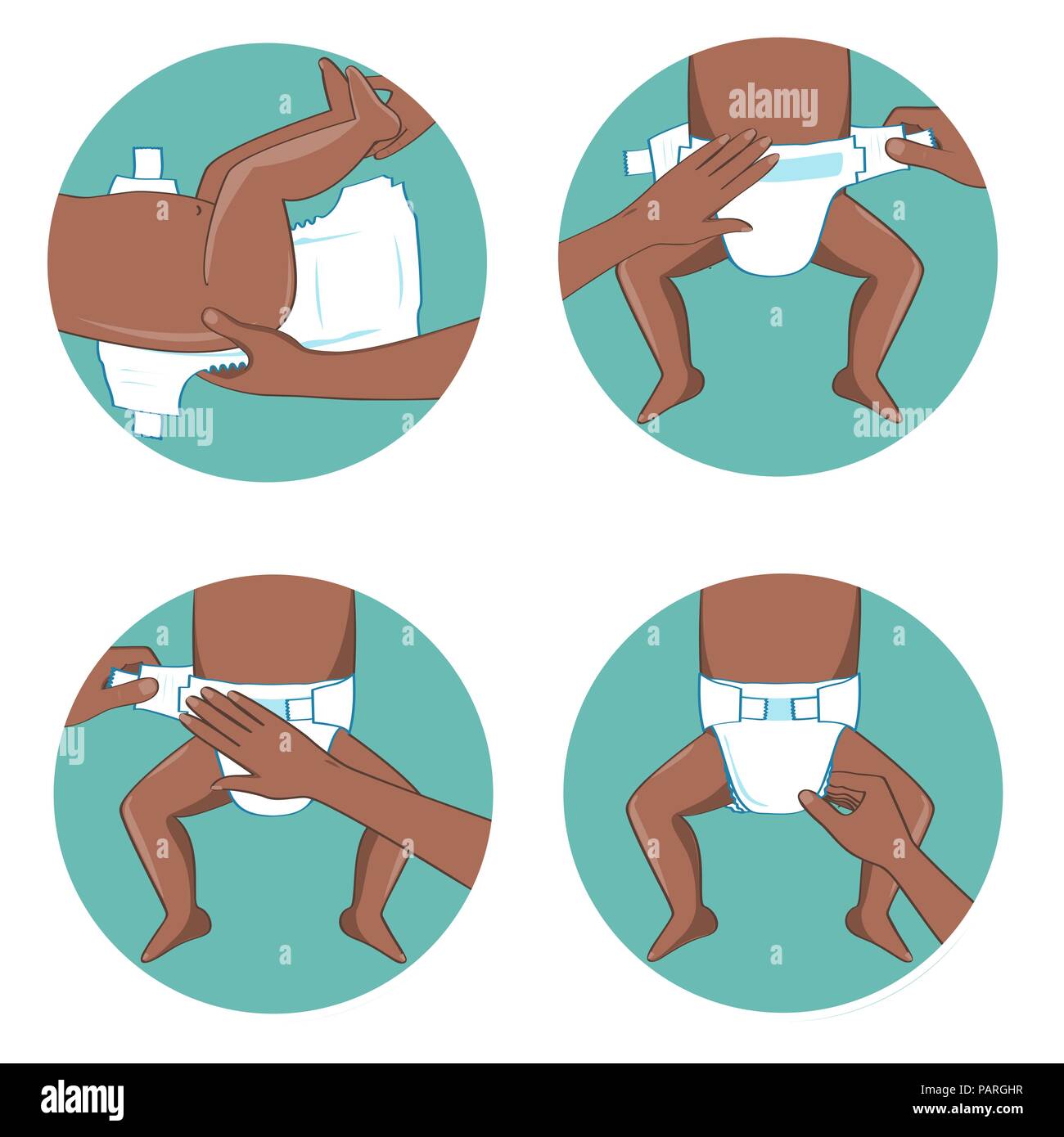 How to wear a diaper steps. Simple manual in illustrations for diapers ...