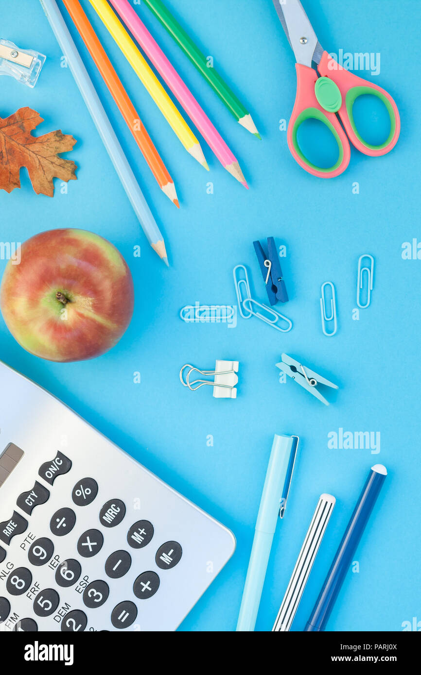 Creative flat lay top view back to school concept with color school and ...
