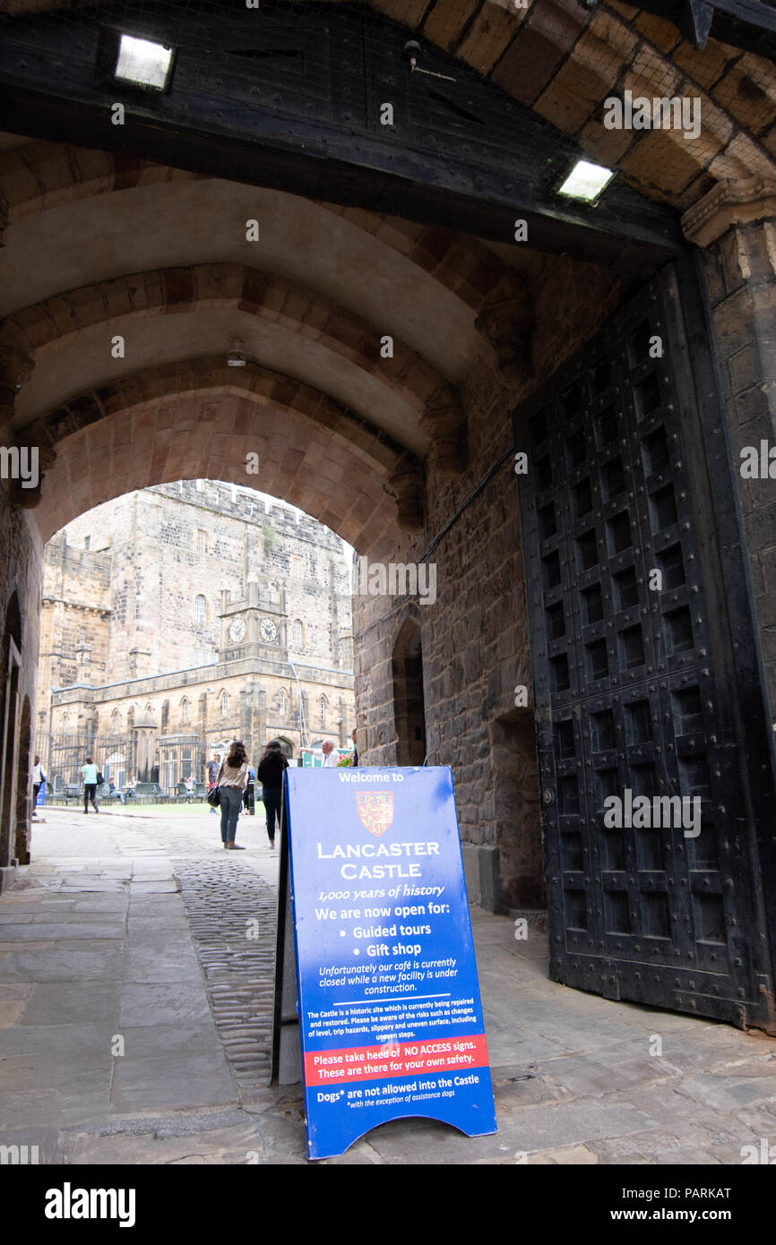Street signs and information boards in the Lancashire city town of ...
