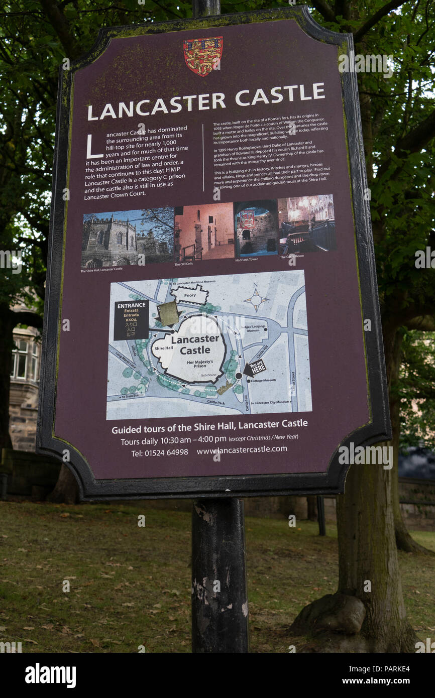 Street signs and information boards in the Lancashire city town of ...