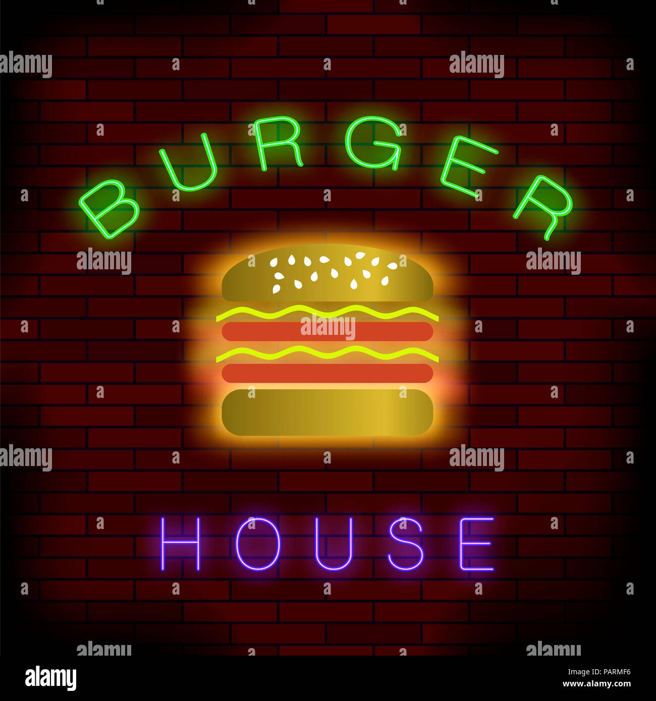 Burger House Neon Colorful Sign Stock Photo - Alamy