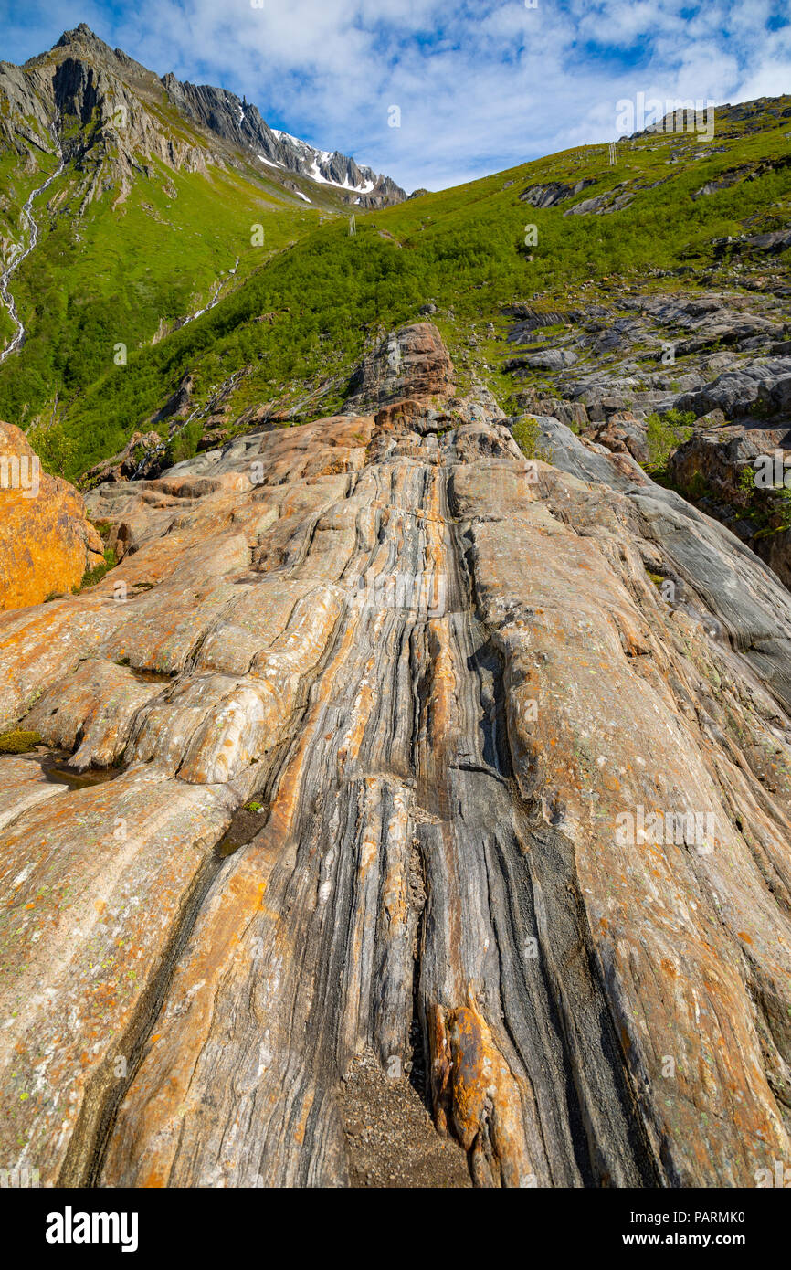 Rock formations near the Svartisen glacier, colorful natural backgroung ...