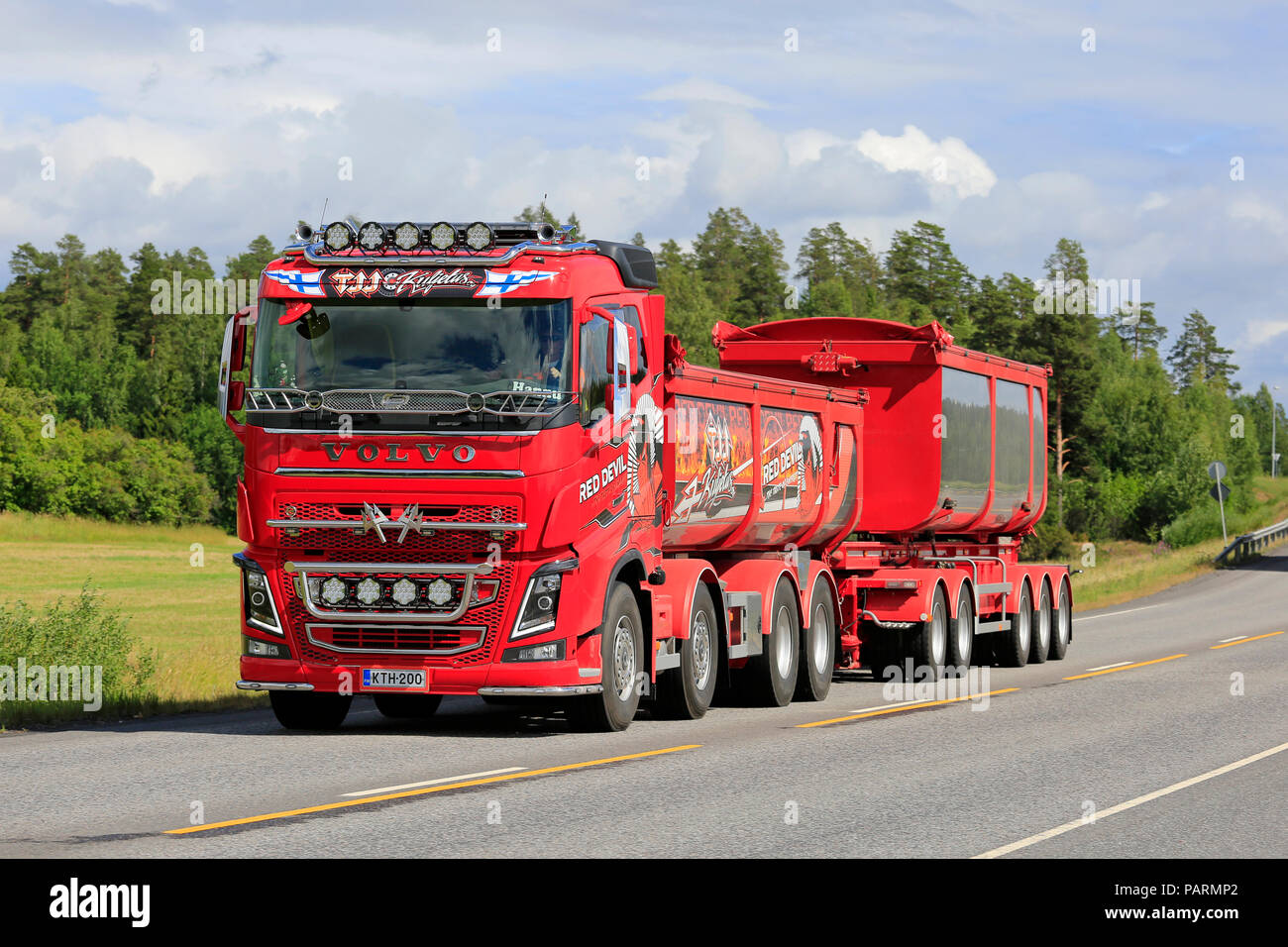 Volvo FH truck Red Devil of TJJ Kuljetus Oy for gravel haul on the road ...