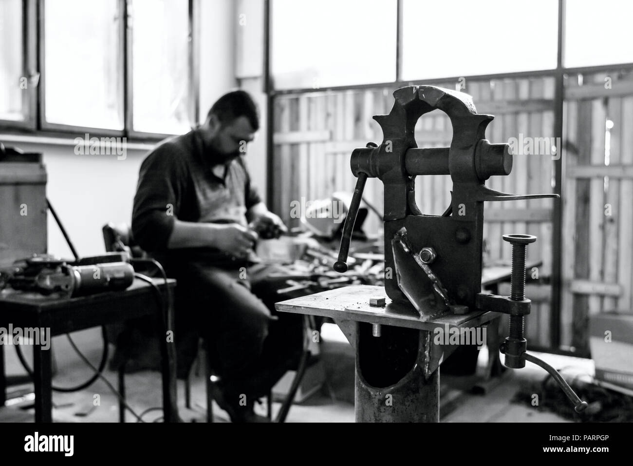 Industrial vise clamp tool in workshop for support hard work. Tool for ...