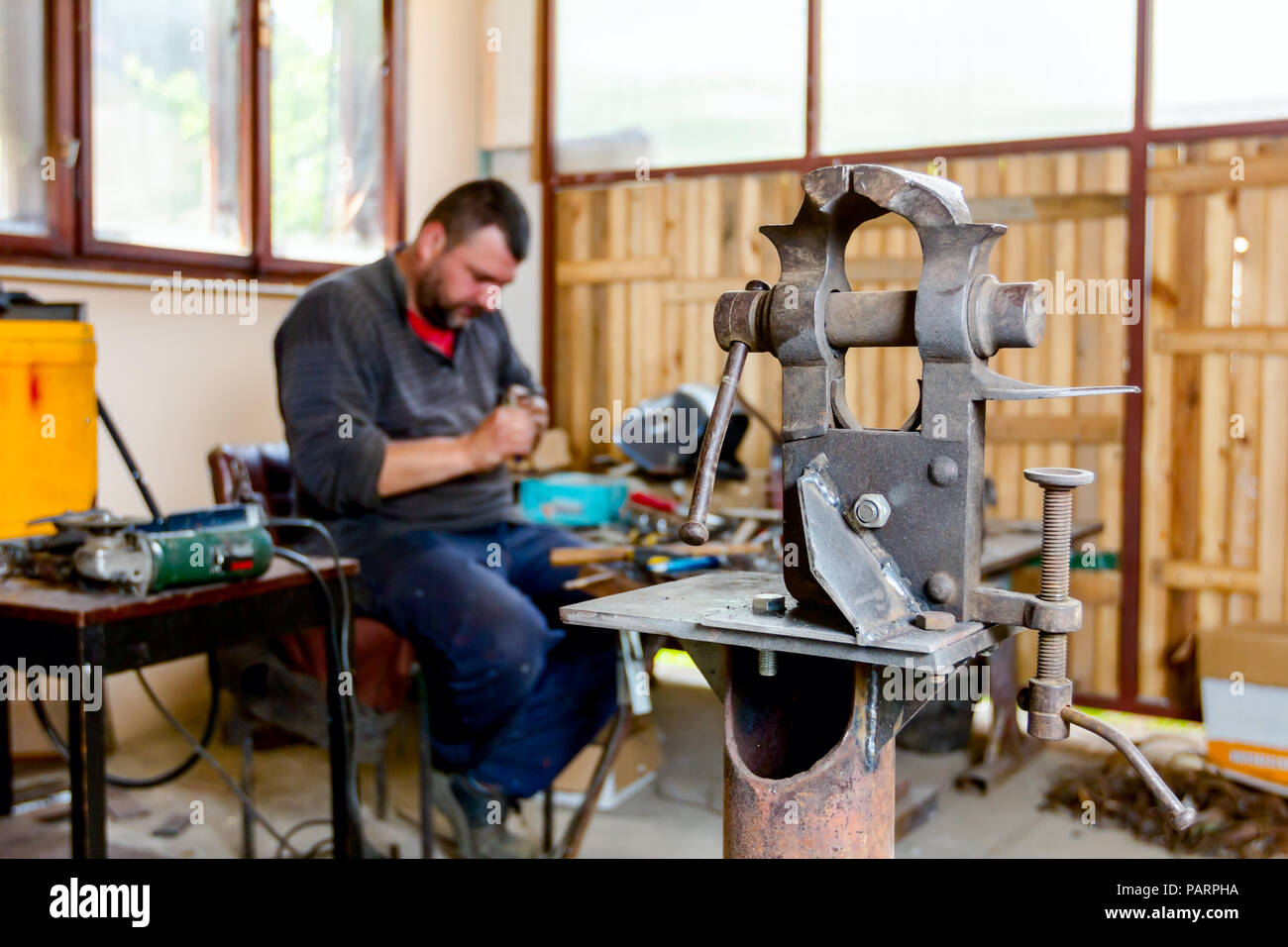 Industrial vise clamp tool in workshop for support hard work. Tool for ...