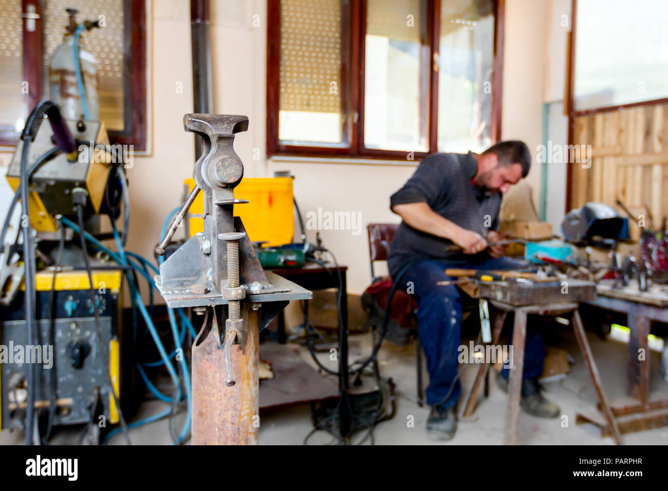 Industrial vise clamp tool in workshop for support hard work. Tool for ...